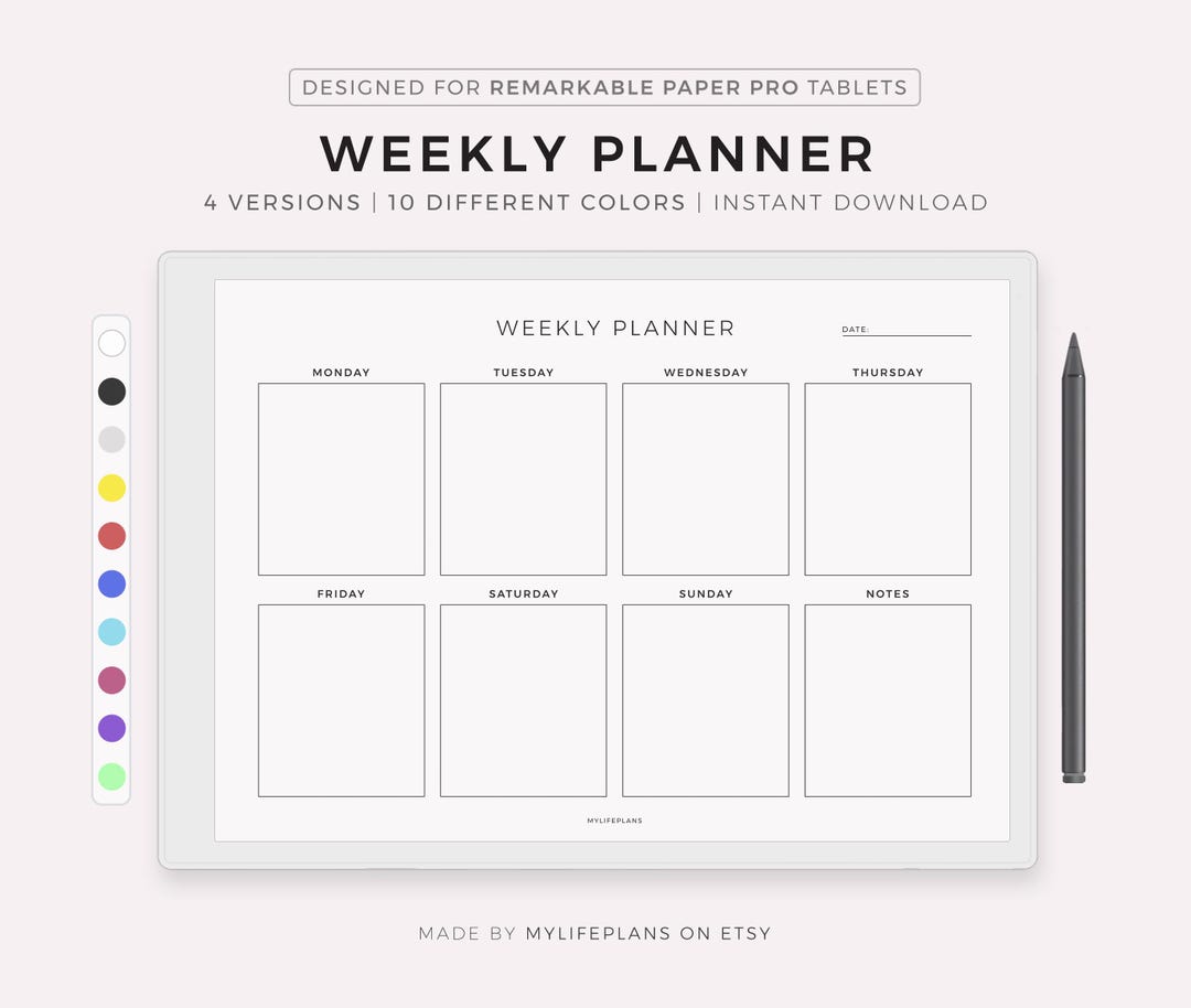Weekly Planner for Remarkable Paper Pro, Landscape, Instant Download - Etsy