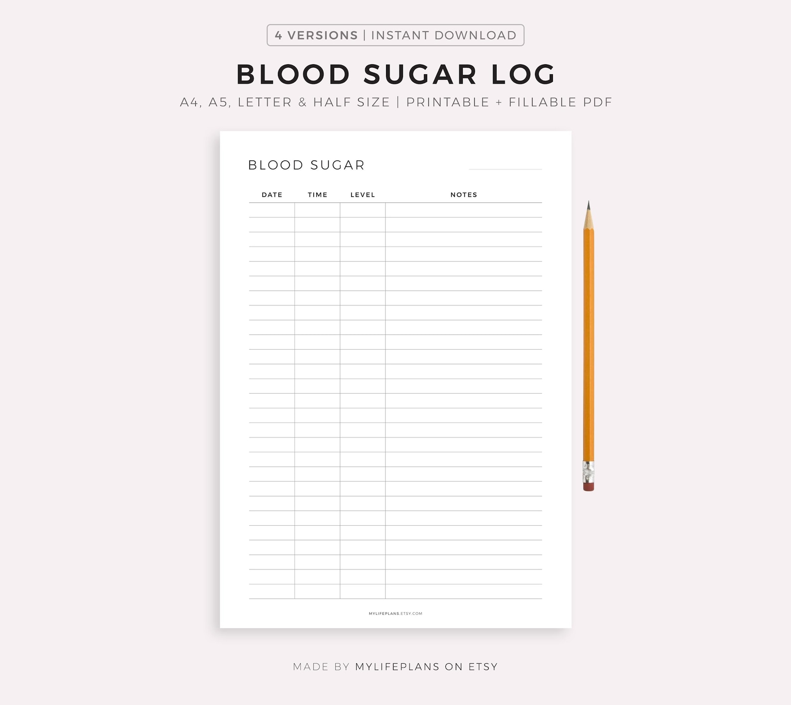 Blood Sugar Log Printable Template, Blood Glucose Tracker, Diabetic Log ...