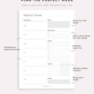 Productivity Weekly Planner Printable, Weekly Goal Planner, Weekly ...