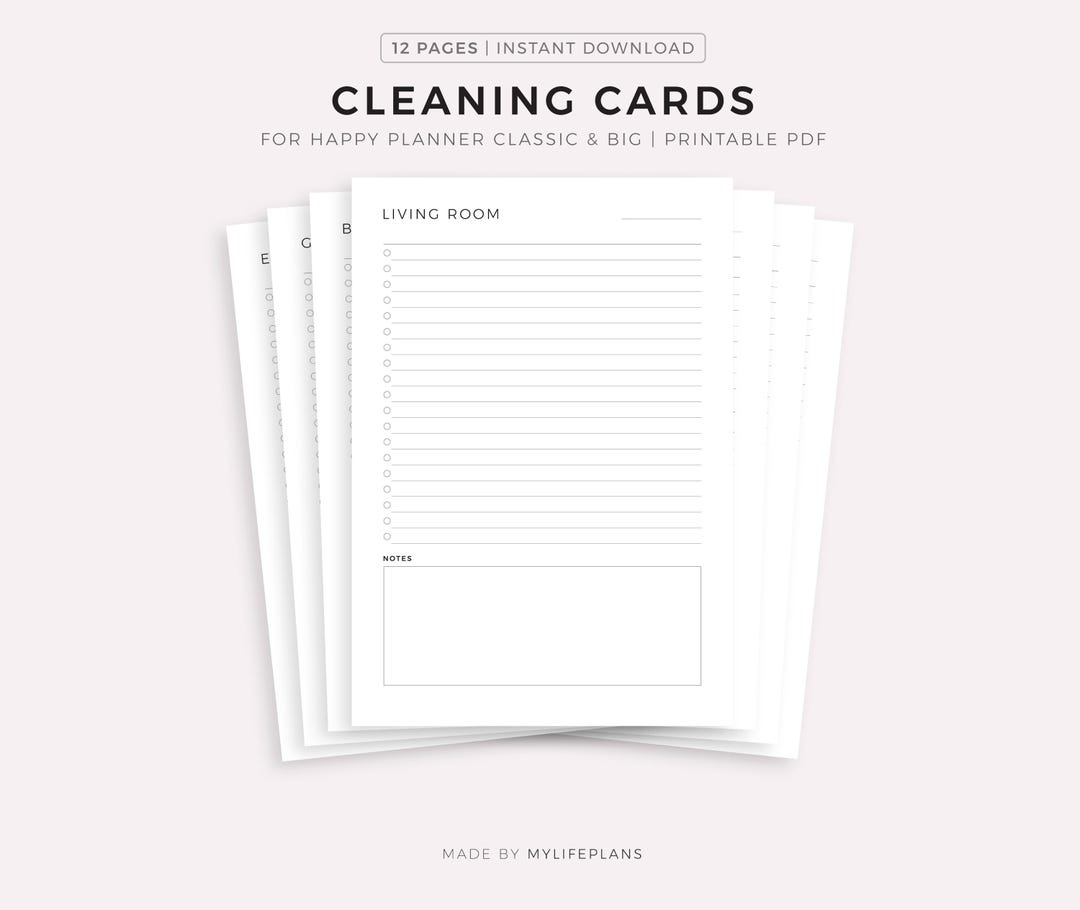 House Cleaning Cards, Printable Templates for Happy Planner Classic ...