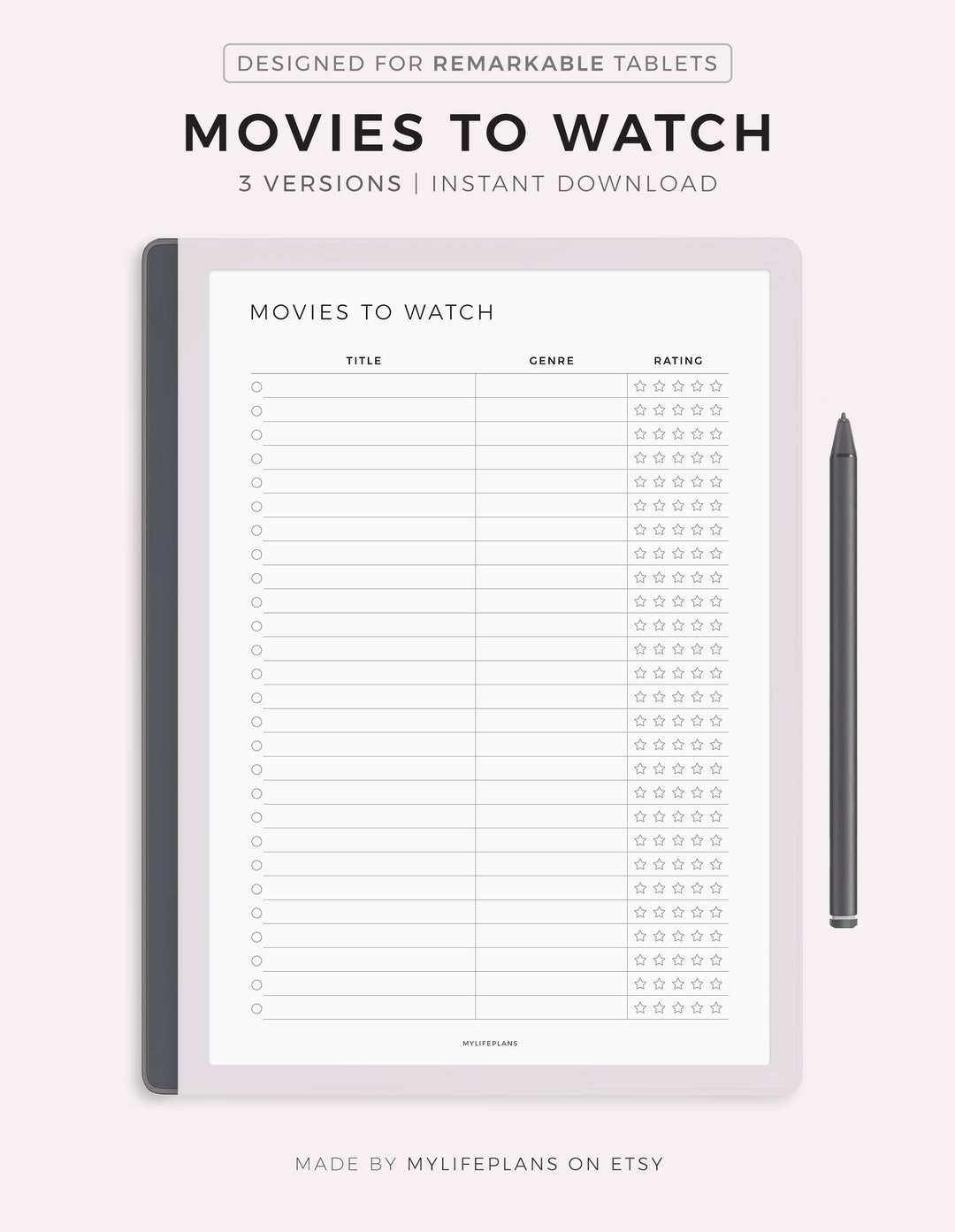 Movies to Watch List, Movie Planner, Movie Tracker, Film Journal ...