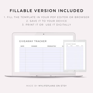Giveaway Tracker Printable, Business Giveaway, Social Media Influencer ...
