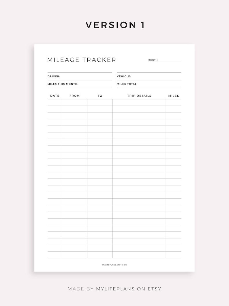 Mileage Tracker Printable Work Trip Miles Tracker Business - Etsy