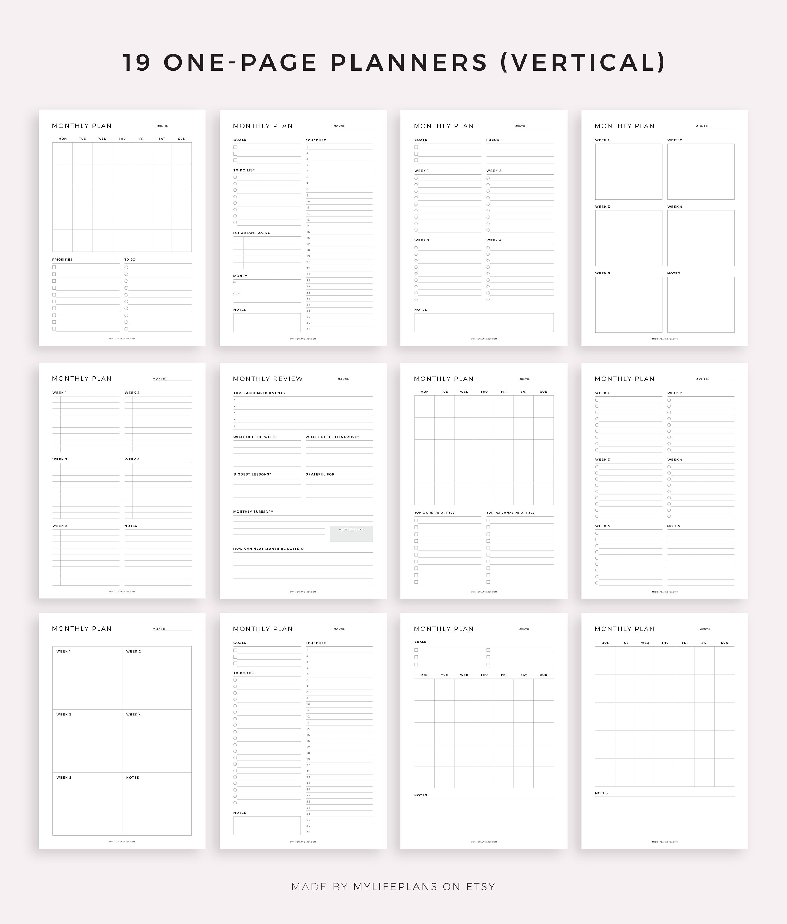 Monthly Planner Inserts Bundle Printable Monday & Sunday - Etsy Monthly Planner Inserts Bundle Printable Monday & Sunday - Etsy