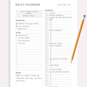 Daily Hourly Planner Printable Work Daily Planner | Etsy