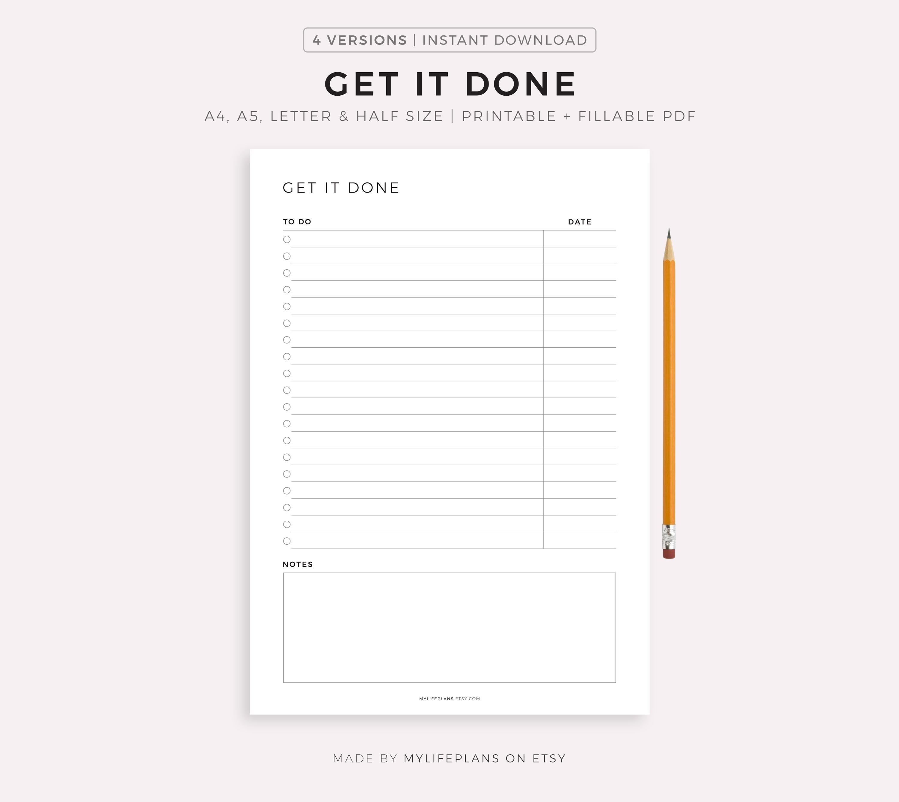 Get It Done, Printable to Do List Template, Task List, A4/a5/letter ...