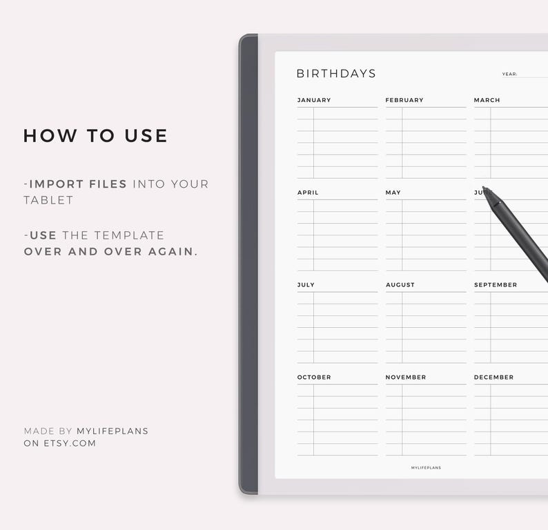 Birthday Tracker & Gift List Template for Remarkable 2, Instant ...