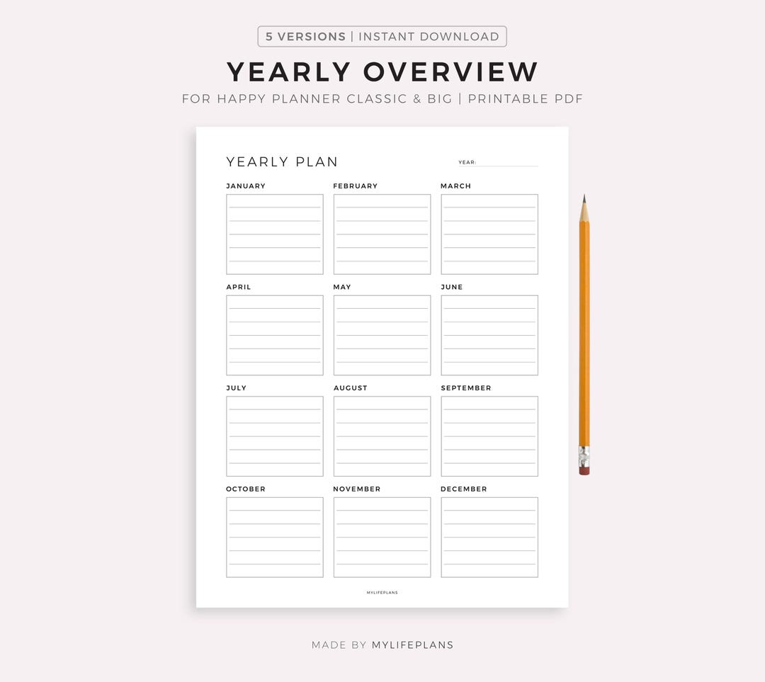 Yearly Overview Planner for Happy Planner Classic & Big, Printable PDF ...