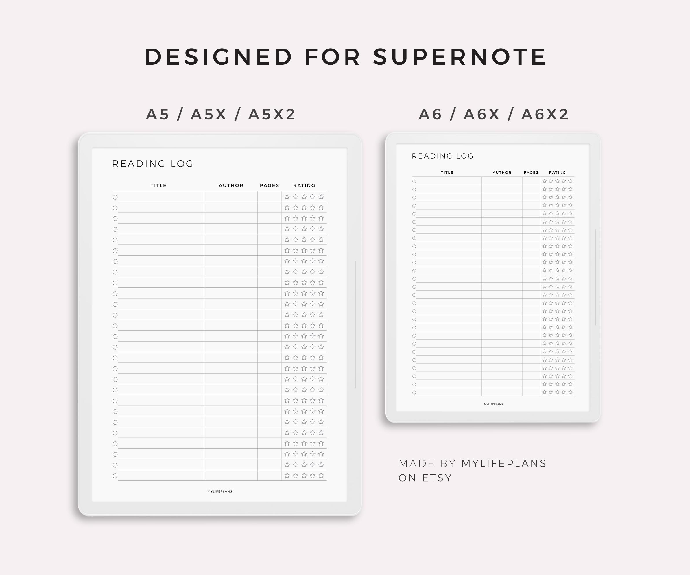 Reading Log for Supernote A5X2/A5X/A5/A6X2/A6X/A6, Instant Download - Etsy