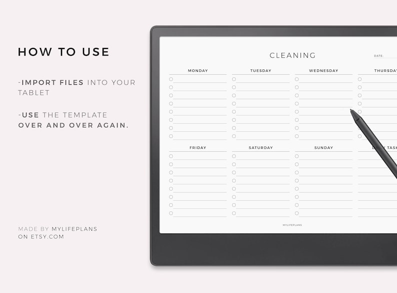 Weekly Cleaning Checklist for Kindle Scribe, Landscape, Cleaning to Do ...