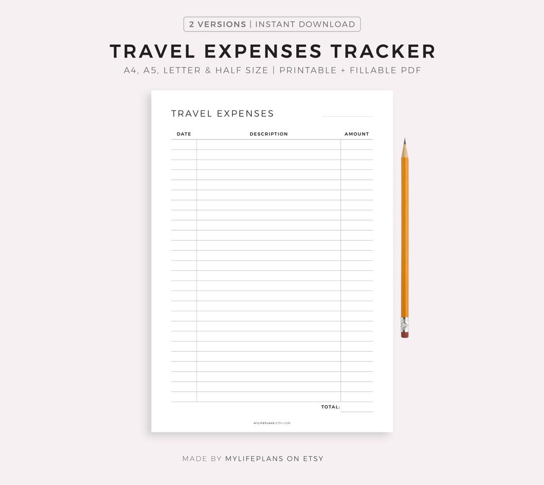 Simple Travel Expenses Tracker Printable, Work / Vacation Spending Log ...