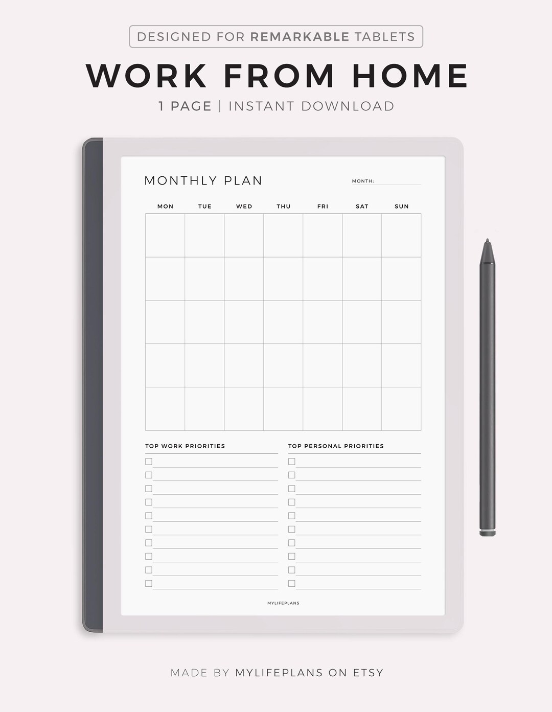 Work From Home Monthly Planner, Monthly to Do List for Work and ...