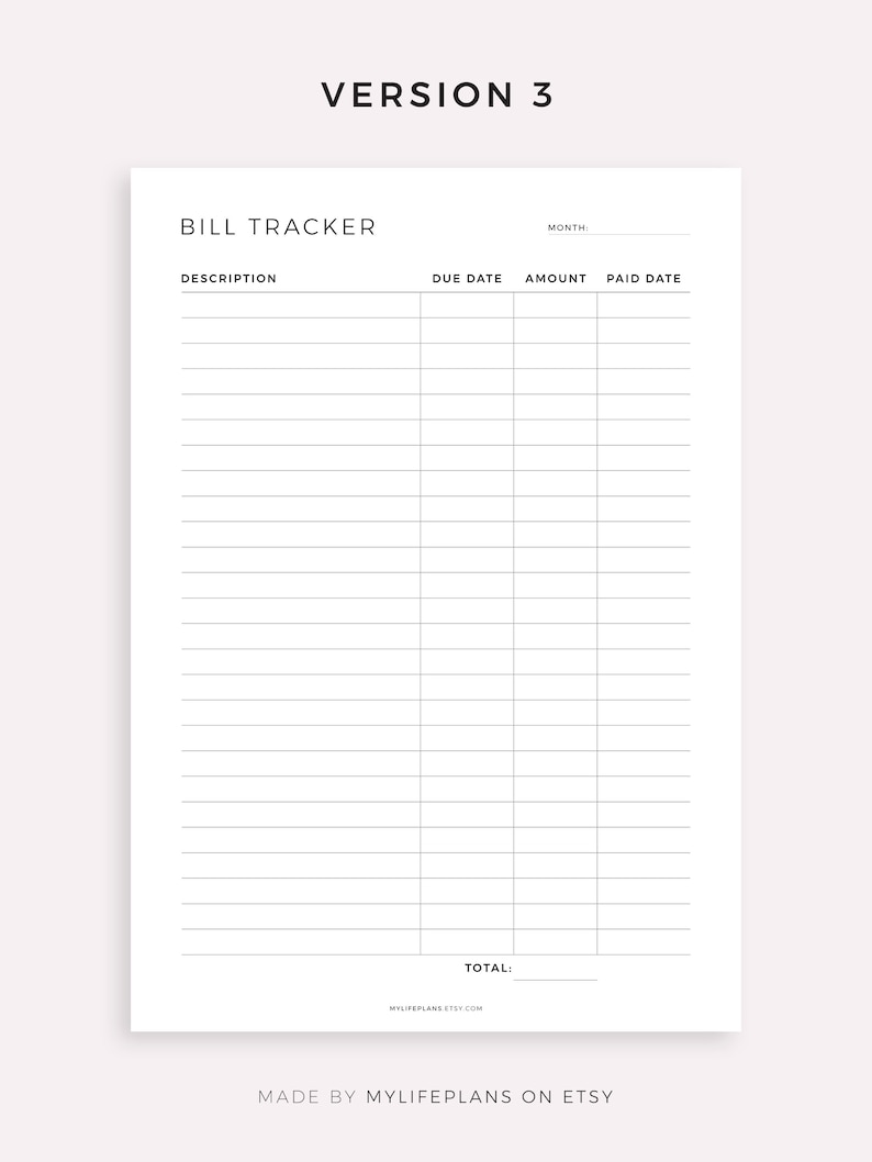 Monthly Bill Tracker Printable, Bill Payment Checklist, Bill Organizer ...