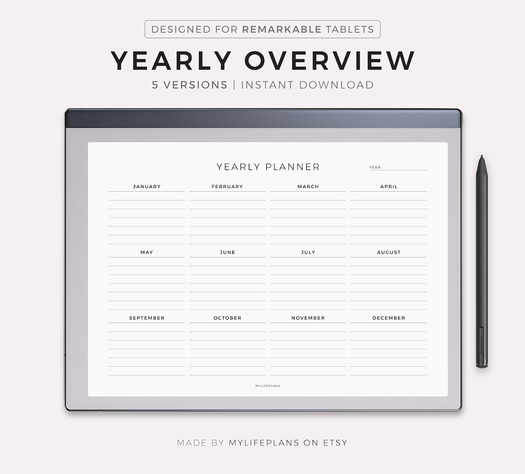 Yearly Overview Remarkable 2 Template Landscape, Yearly Planner, Year ...