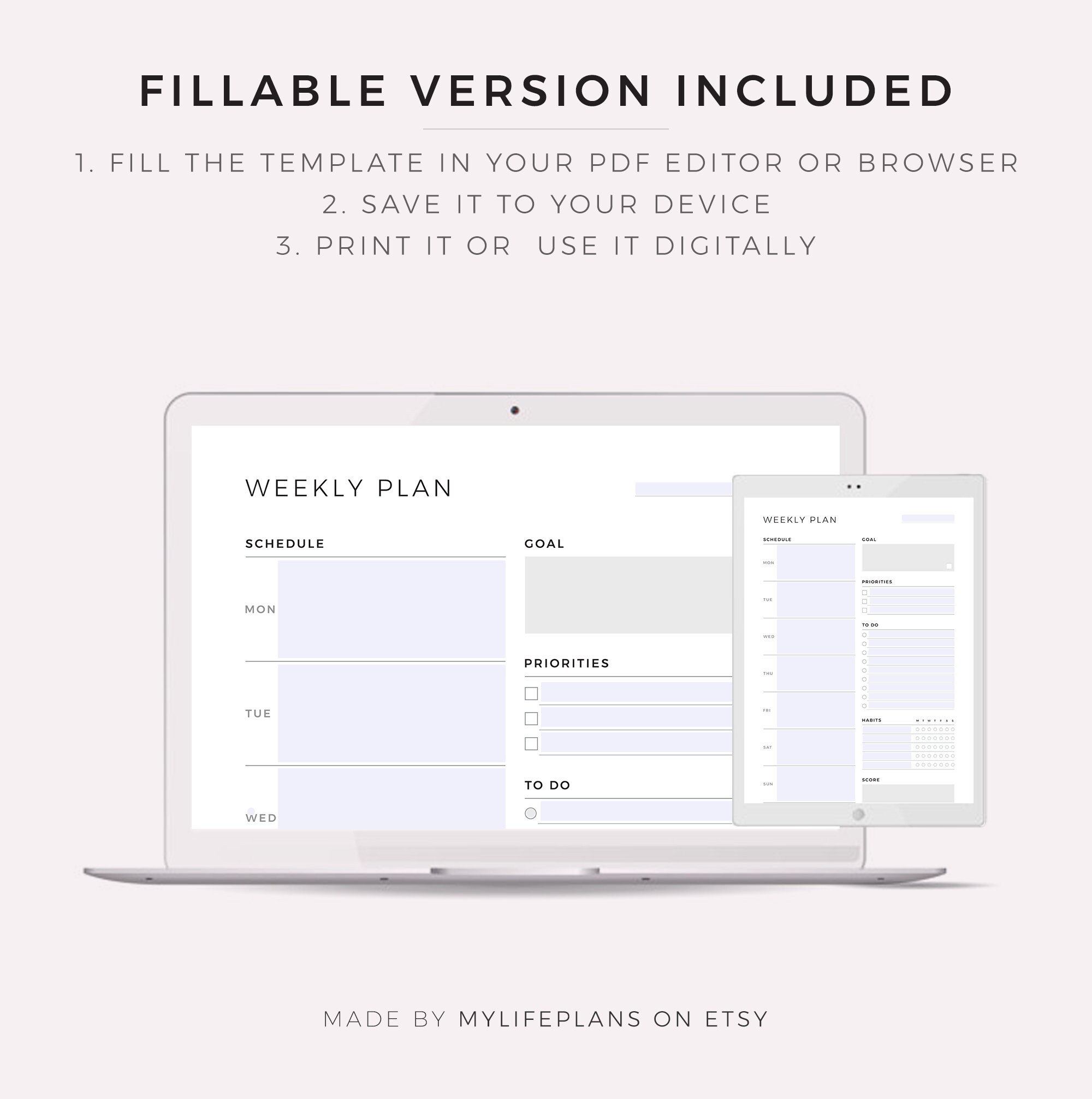 Productivity Weekly Planner Printable Weekly Goal Planner | Etsy