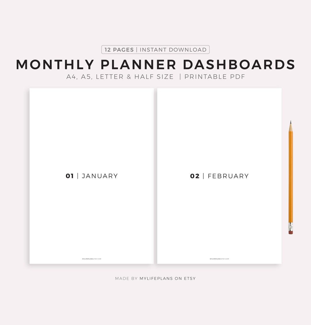 Minimalist Monthly Dashboards Printable, Monthly Dividers, Planner ...