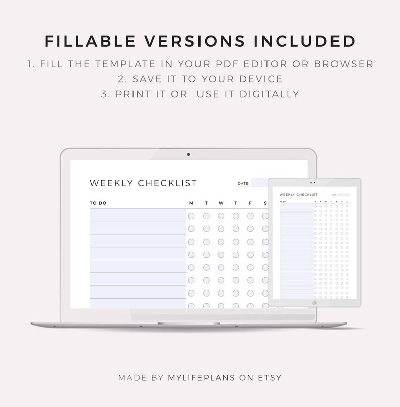 Weekly Checklist Printable & Fillable, Weekly to Do List Template, Task ...