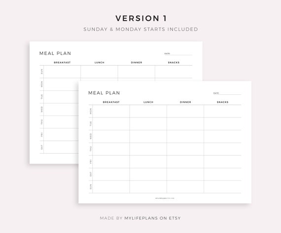 Seven Day Menu Template