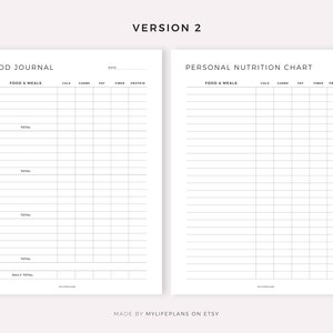 Daily Food Journal & Nutrition Chart, Food Log, Meal Tracker, Diet ...