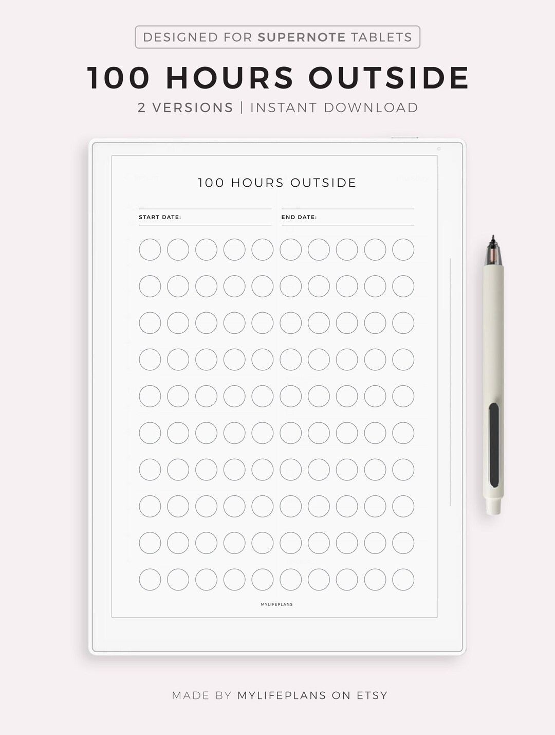 100 Hours Outside Tracker, Track Your Time Outdoors, Activity Log ...