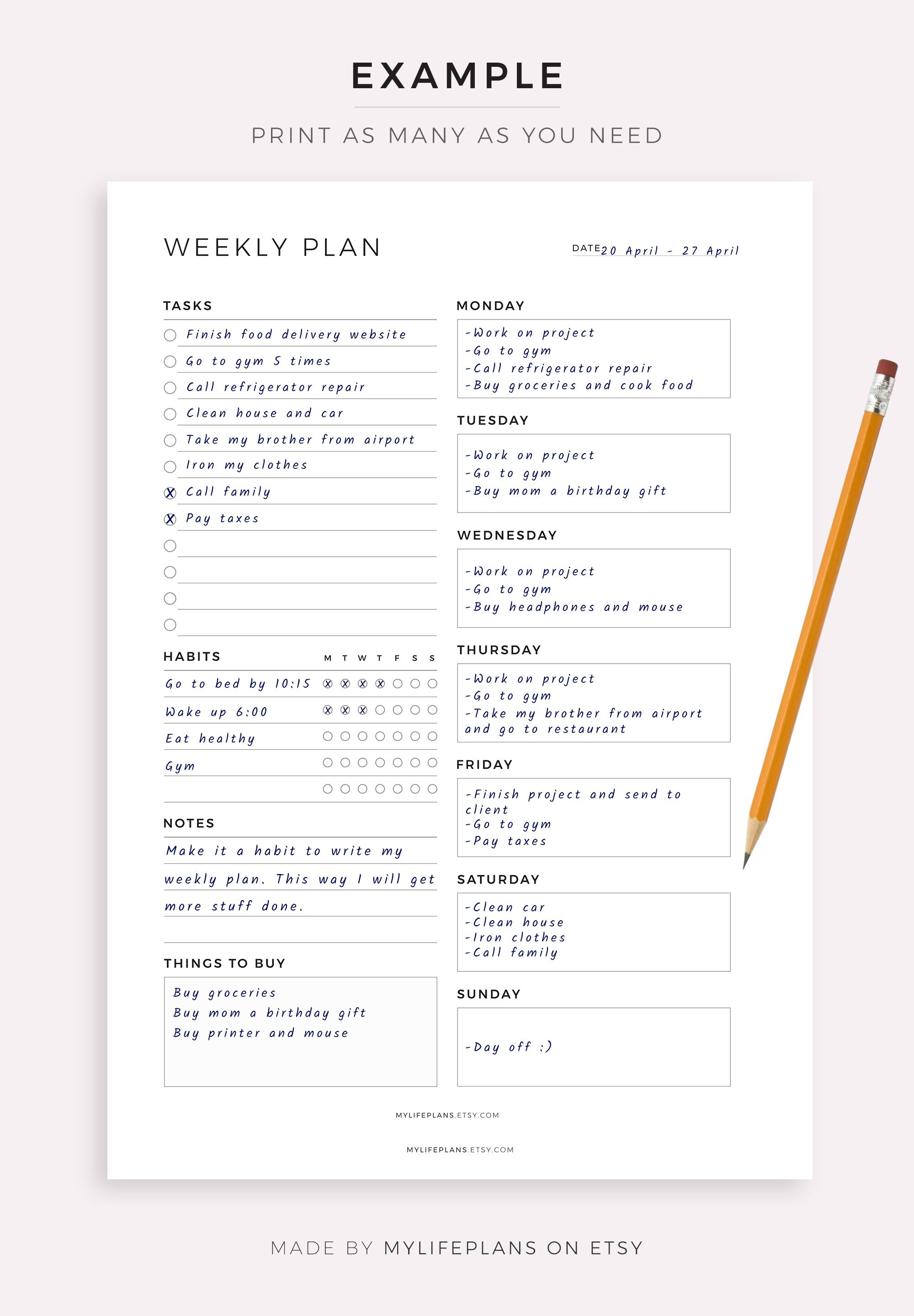 Printable Week Planner PDF, Weekly to Do List, Weekly Habit Tracker ...