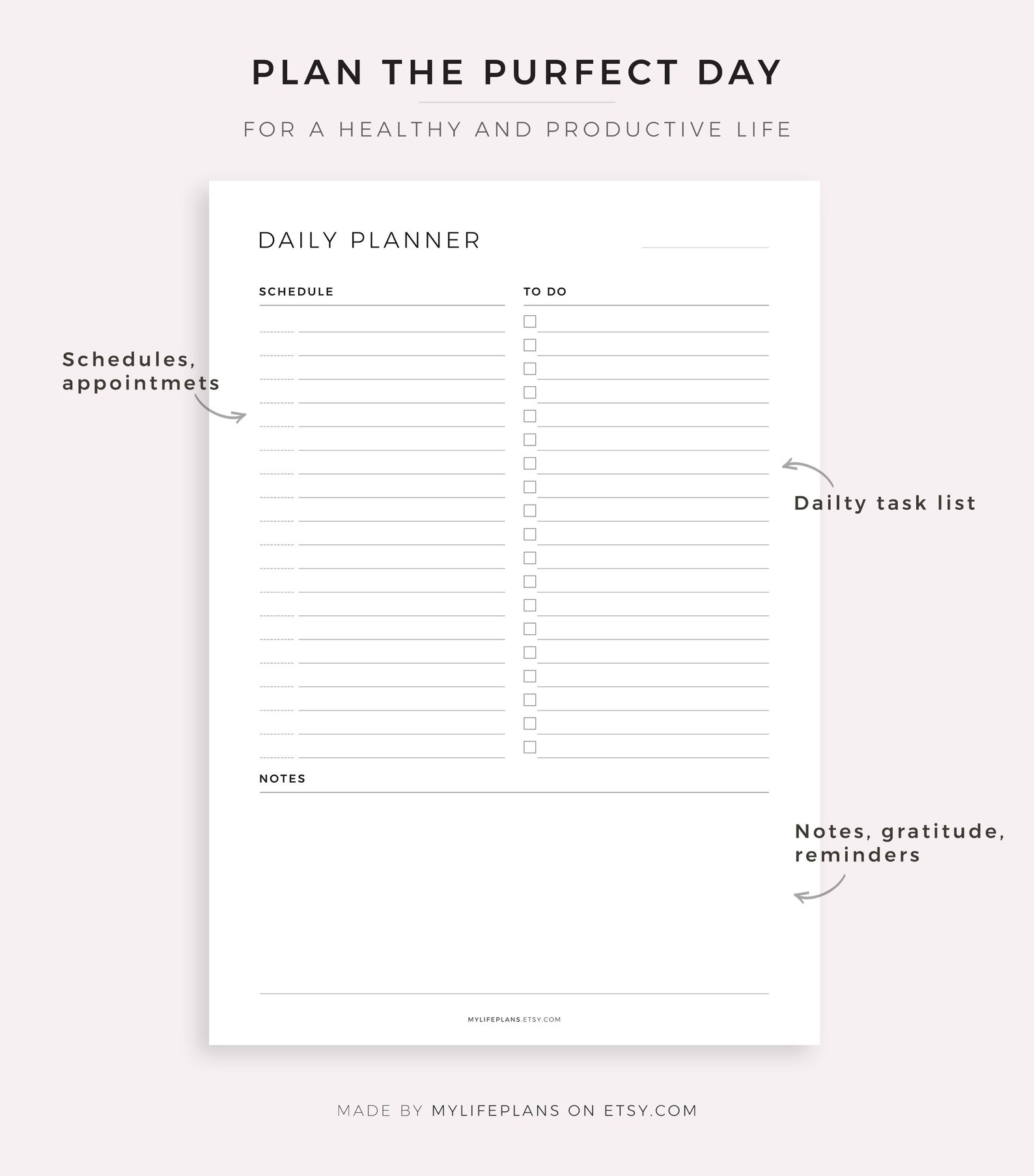 Minimalist Daily Planner Printable, Daily to Do List for Work/home ...