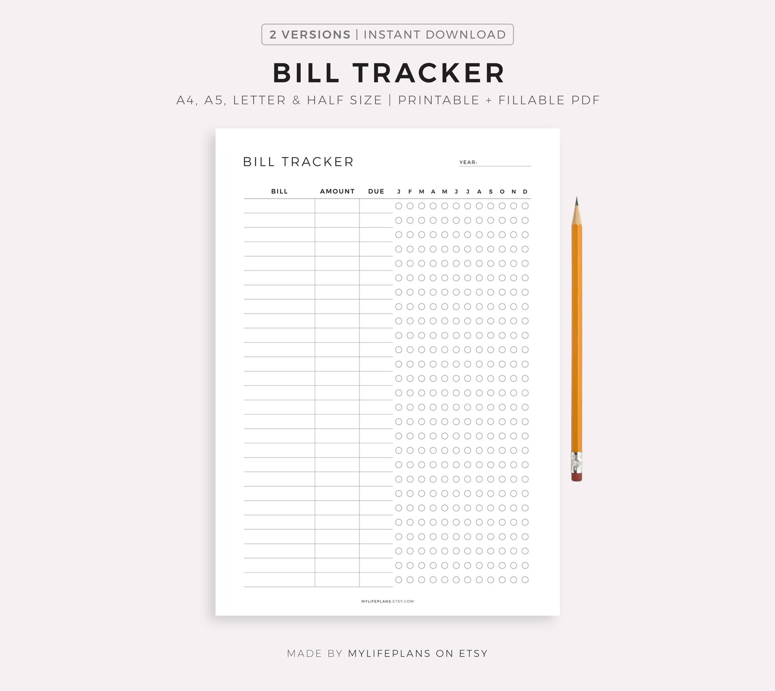 Printable Bill Tracker Template, Bill Organizer, Monthly Yearly Bill ...