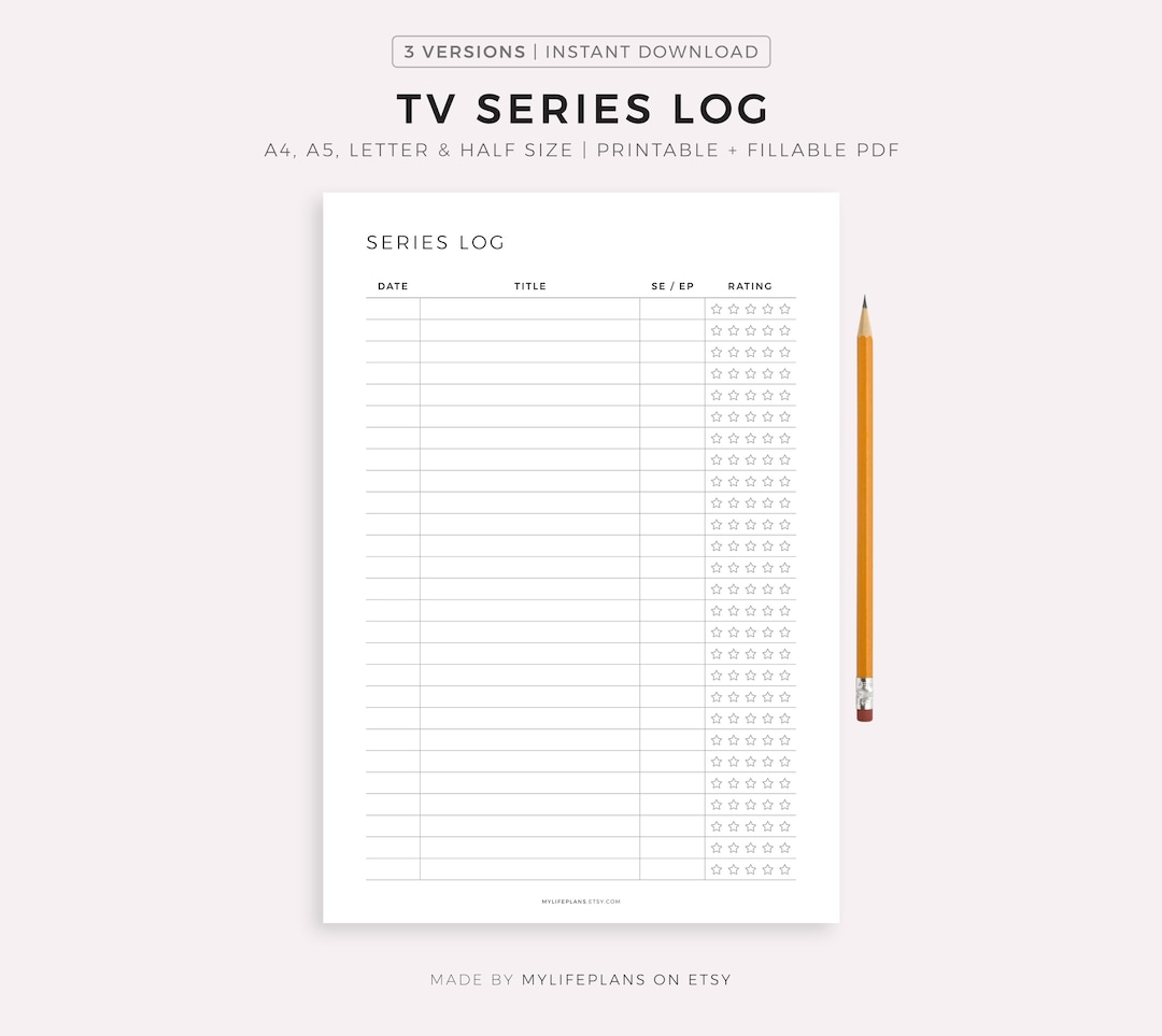 TV Series Log Printable, Series to Watch, Series I've Watched, Season ...