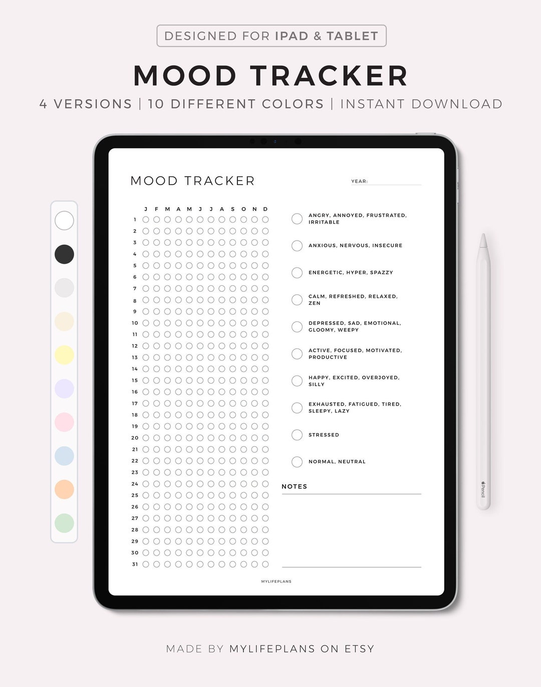 Digital Mood Tracker, A Year in Pixels, Mood Journal, Emotion Tracker ...