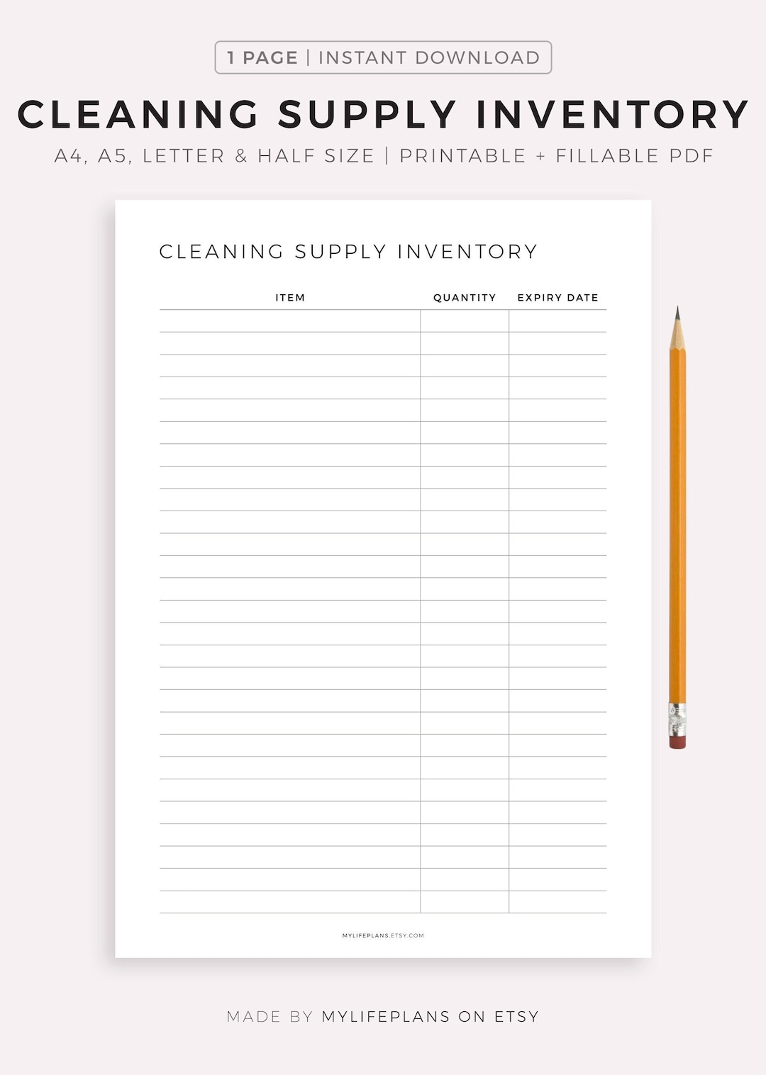Printable Cleaning Supply Inventory Tracker for Home or Work - Sponges ...