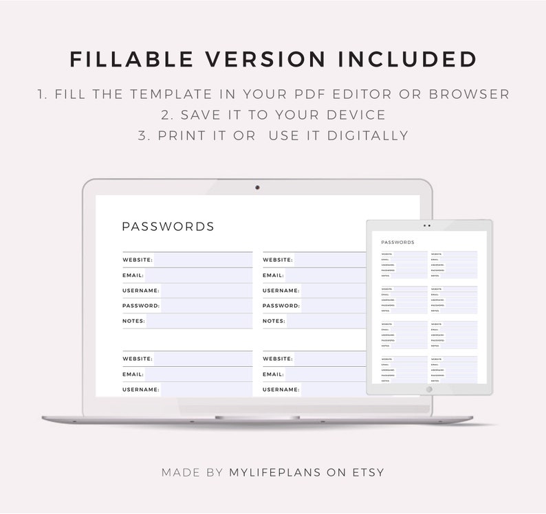 Password Tracker Printable And Fillable Password Keeper Etsy
