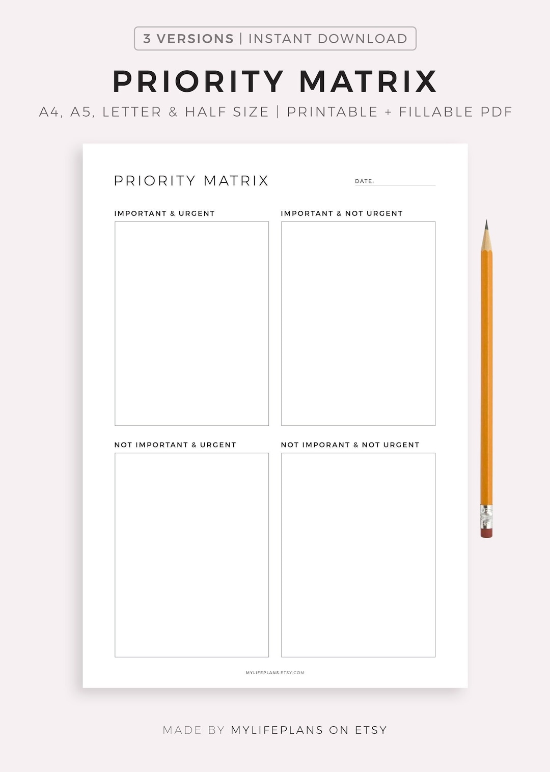 Priority Matrix Printable, Decision Matrix, Eisenhower Matrix, My ...