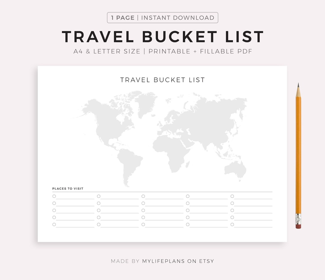 Travel Bucket List Printable Landscape, Wanderlust List, Travel to Do ...