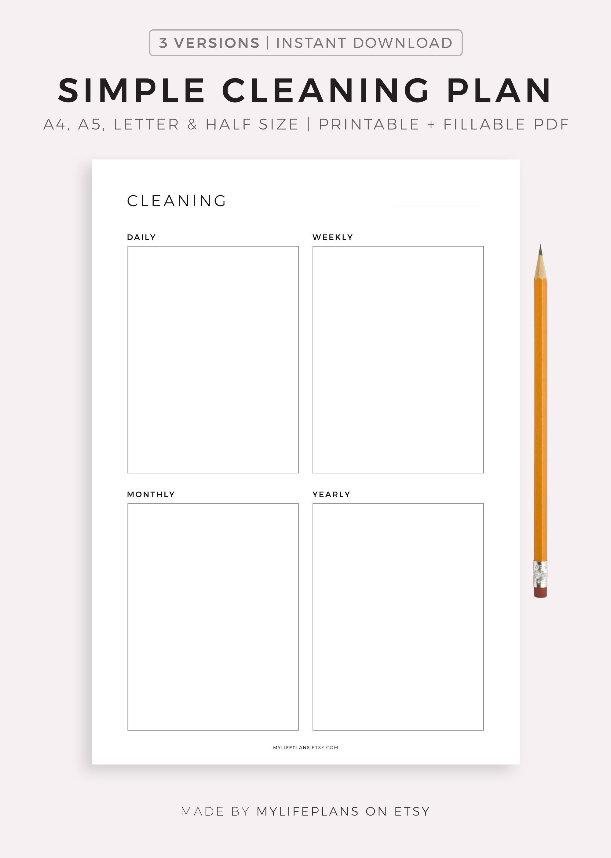 Simple Cleaning Planner Printable Home or Office Cleaning - Etsy
