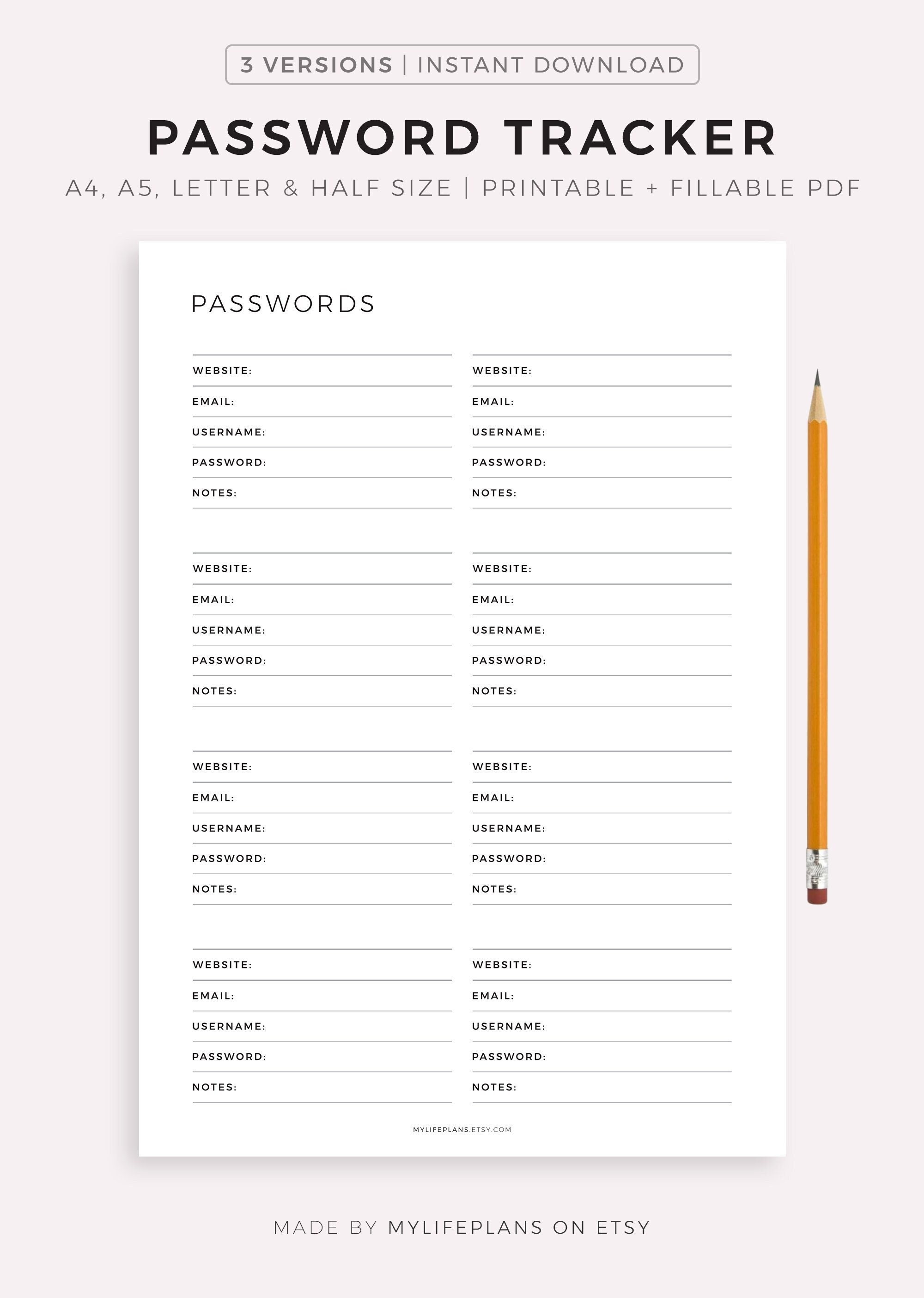 Password Tracker Printable & Fillable, Password Keeper, Password Organizer, Password Log, A4/a5 ...