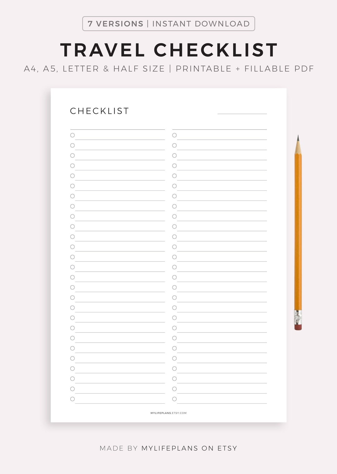 Blank Travel Checklist for Work / Vacation Travel Documents ...