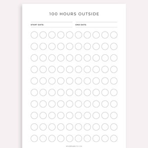100 Hours Outside Tracker Printable, Track Your Time Outdoors, Activity ...
