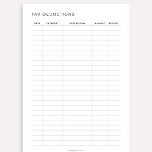 Tax Deduction Tracker Printable, A4/a5/letter/half, Instant Download ...