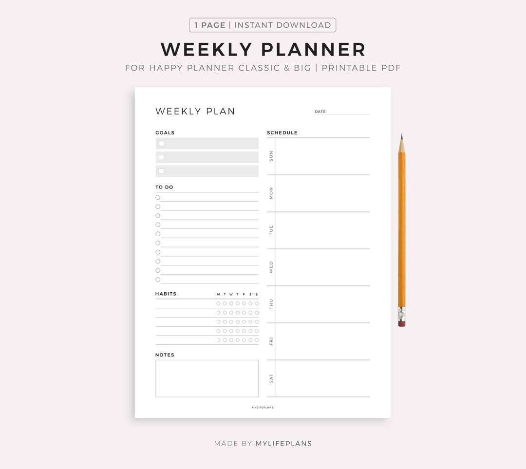 Weekly Planner for Happy Planner Classic & Big, Printable PDF, Instant ...