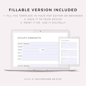 Printable Utility Contacts Template, Service Provider Contact List ...