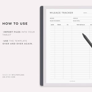 Mileage Tracker Template for Remarkable 2, Work Trip Miles Tracker ...