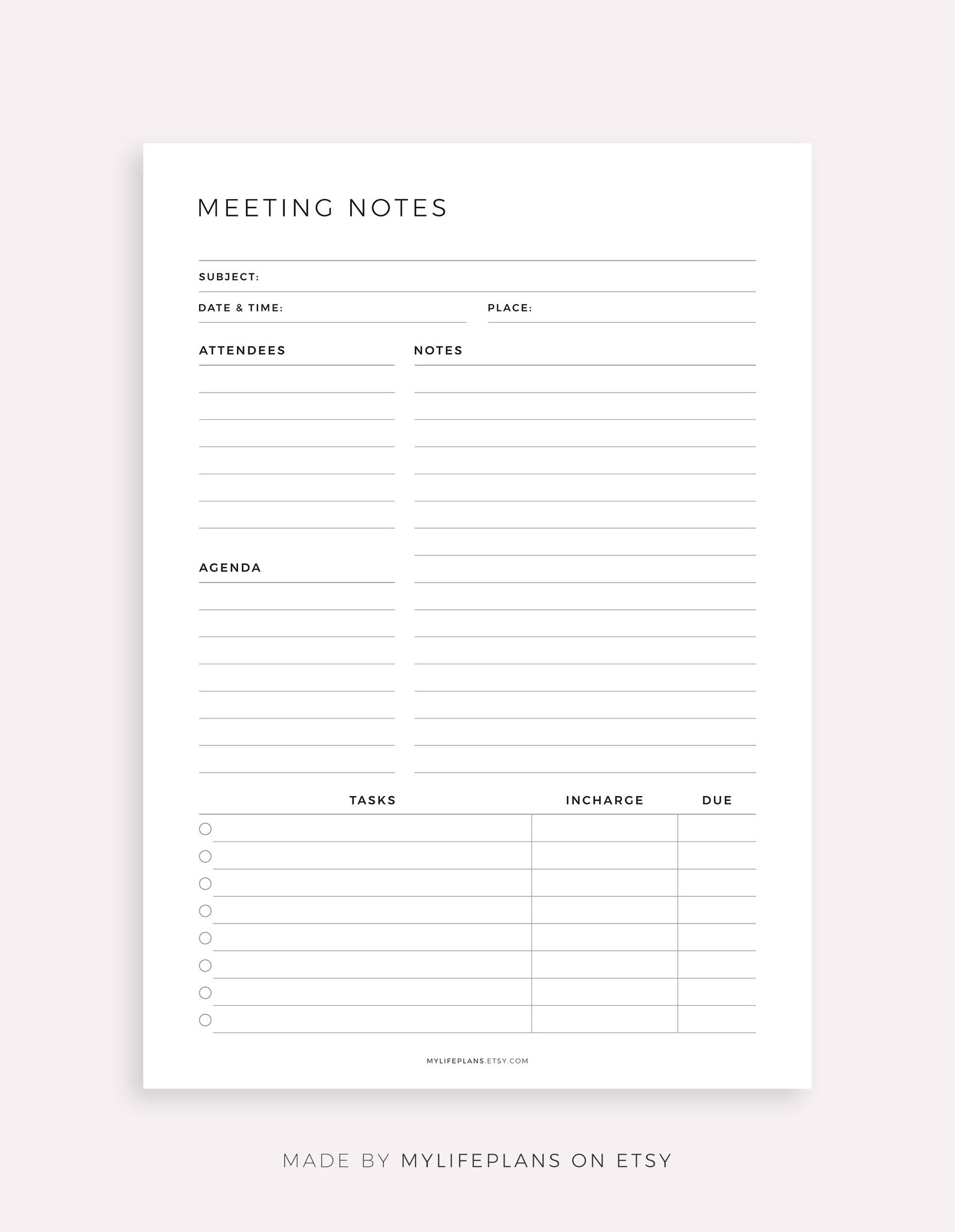 Meeting Notes Template Printable, Meeting Minutes, Meeting Agenda ...