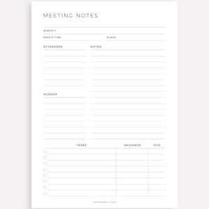 Meeting Notes Template Printable, Meeting Minutes, Meeting Agenda ...