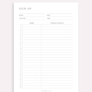 Fillable Sign up Sheet Printable - Event Sign Up, Customer Sign Up ...