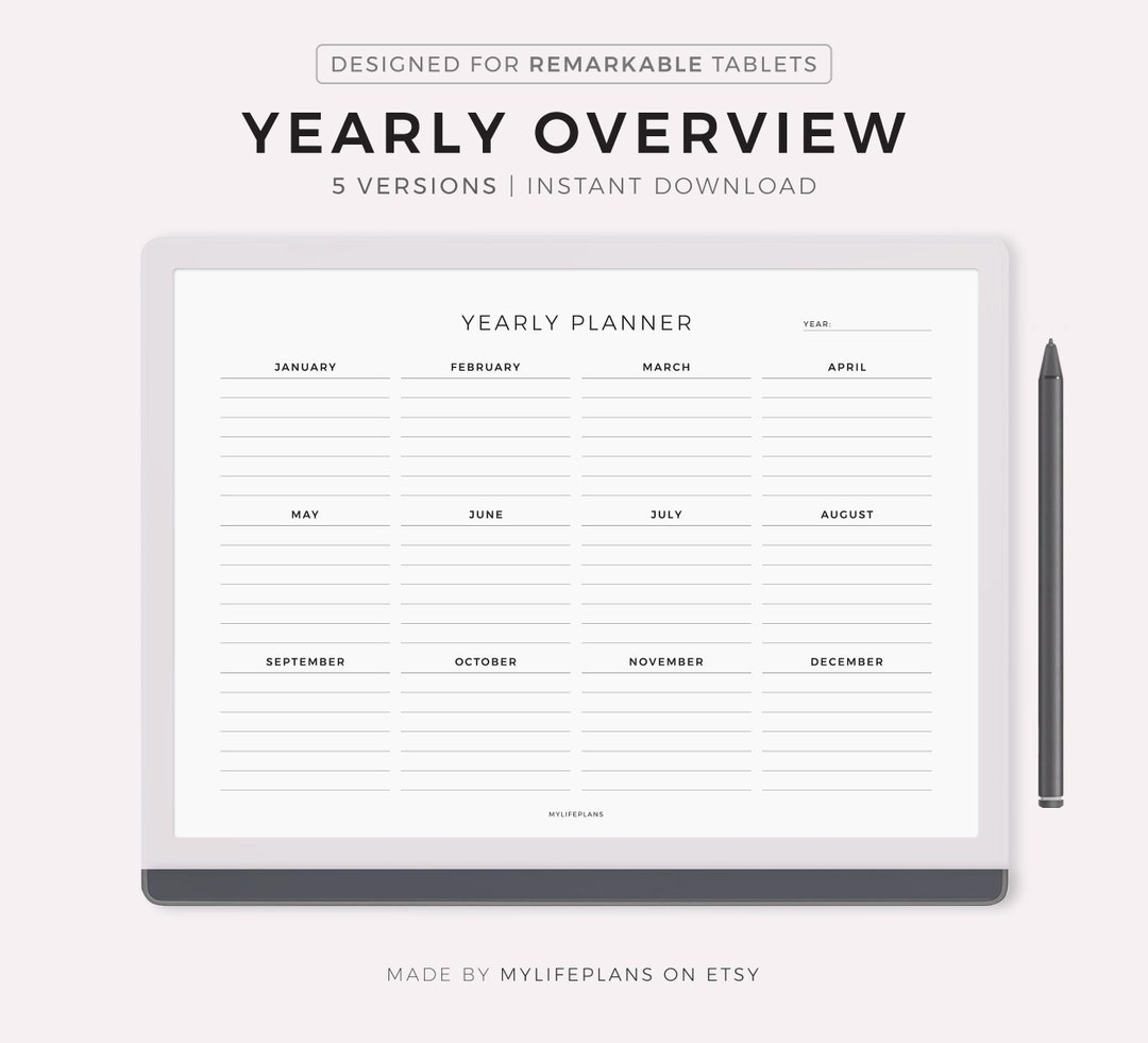 Yearly Overview Planner for Remarkable 2, Landscape, Instant Download ...