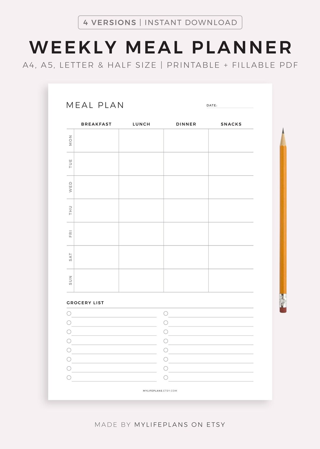 Printable Weekly Meal Planner, 7 Day Menu Planner, Meal Prep Planner ...
