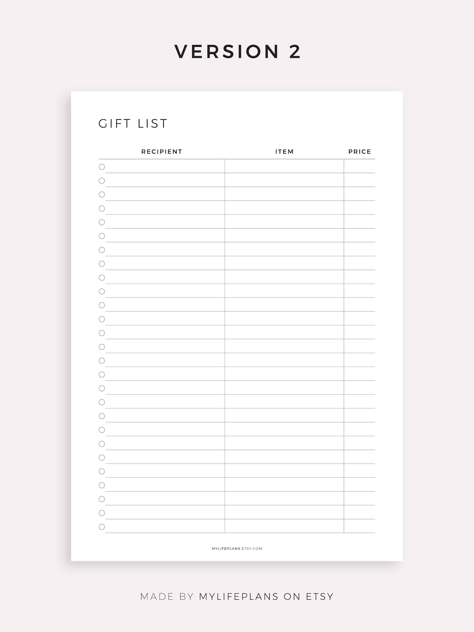 Simple Gift List Planner Printable Gift Ideas Gift Tracker - Etsy