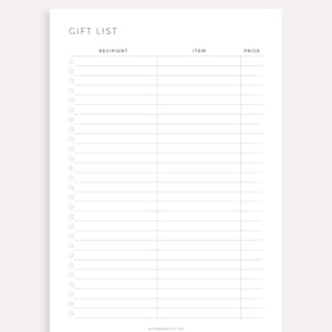 Simple Gift List Planner Printable, Gift Ideas, Gift Tracker, Gift ...