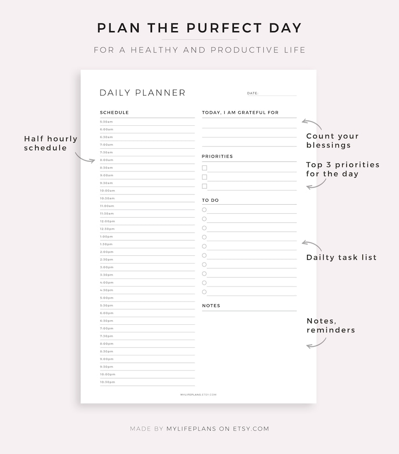 Fillable Hourly Planner Printable, Daily to Do List, Undated Planner ...