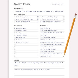 Daily Goal Planner, Daily to Do List Printable, Daily Planner Inserts ...